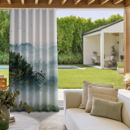 Outdoor Vorhang nach Ma&szlig; blickdicht - Morgennebel &uuml;ber dem Dschungel von Bagan - gr&uuml;n Wald Motiv mit &Ouml;sen Asia Balkon Pergola