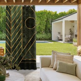 Outdoor Vorhang nach Ma&szlig; blickdicht - Geometrische Formen Smaragd Gold - gr&uuml;n originell Abstrakt Aquarell Geometrisch Balkon Pergola