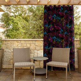Outdoor Vorhang nach Ma&szlig; blickdicht - Lila Bl&uuml;ten mit Blauen Blumen - violett Sonnenschutz Tropisch mit &Ouml;sen wetterfest Balkon Pergola
