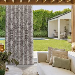 Outdoor Vorhang nach Ma&szlig; blickdicht - Mandala Aquarell Ornament Muster Schwarz-Wei&szlig; - schwarz weiss Spirituell Orientalisch Aquarell Ornamente Balkon