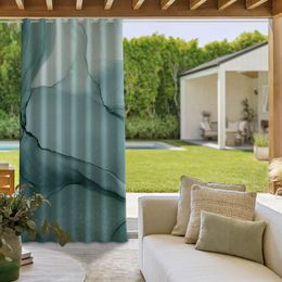 Outdoor Vorhang nach Ma&szlig; blickdicht - Melierte Blautanne - petrol Sonnenschutz Abstrakt mit &Ouml;sen wetterfest Balkon Pergola