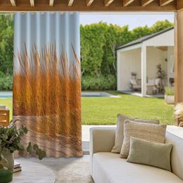 Bilderwelten Outdoor Vorhang nach Ma&szlig; blickdicht gelb Strand Motiv mit &Ouml;sen - Leuchtturm im Strandfeld - Landschaft Balkon Pergola