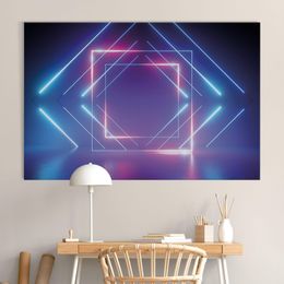 Bilderwelten Akustikbild blau Neon Art Schallschutzbild - Geometrisches Neonlicht - Wandbild Jugendzimmer