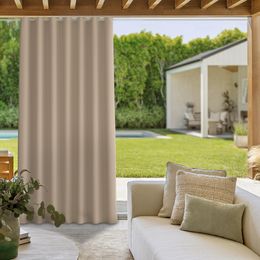 Outdoor Vorhang nach Ma&szlig; blickdicht - Macchiato - beige Sonnenschutz Unifarben mit &Ouml;sen wetterfest Balkon Pergola