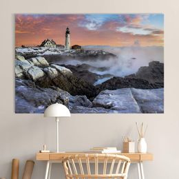 Bilderwelten Akustikbild Strand grau Motiv Schallschutzbild - Leuchtturm im Eis - Himmel Wohnzimmer Schlafzimmer