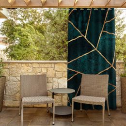 Bilderwelten Outdoor Vorhang nach Ma&szlig; blickdicht t&uuml;rkis originell Abstrakt Aquarell - Dunkles T&uuml;rkis mit Gold - Geometrisch Balkon Pergola