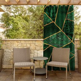 Outdoor Vorhang nach Ma&szlig; blickdicht - Dunkler Smaragd mit Gold - gr&uuml;n originell Abstrakt Aquarell Geometrisch Balkon Pergola
