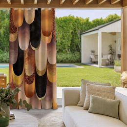Bilderwelten Outdoor Vorhang nach Ma&szlig; blickdicht gold originell Abstrakt Aquarell - Federn Bronze Schwarz - Geometrisch Balkon Pergola