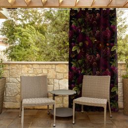 Outdoor Vorhang nach Ma&szlig; blickdicht - Lila Bl&uuml;ten Dunkel - violett Blumen Tropisch mit &Ouml;sen Rose Balkon Pergola