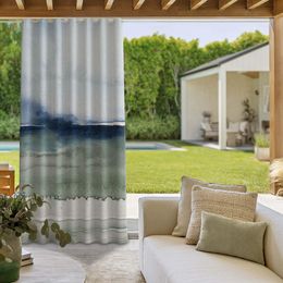 Bilderwelten Outdoor Vorhang nach Ma&szlig; blickdicht blau Strand modern Aquarell - Meereswogen I - Meerblick Balkon Pergola