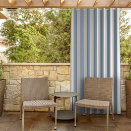 Outdoor Vorhang nach Ma&szlig; blickdicht - L&auml;ngsstreifen in Pastell Blau - pastell Strand maritim mit &Ouml;sen Streifen Balkon Pergola