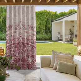 Bilderwelten Outdoor Vorhang nach Ma&szlig; blickdicht rosa Spirituell Orientalisch Aquarell - Mandala Aquarell Ornament halbkreis rot - Ornamente Balkon Pergola