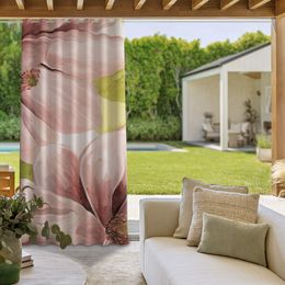 Bilderwelten Outdoor Vorhang nach Ma&szlig; blickdicht rosa Blumen Landhaus mit &Ouml;sen - Magnolie err&ouml;tet II - wetterfest Balkon Pergola