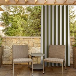 Outdoor Vorhang nach Ma&szlig; blickdicht - L&auml;ngsstreifen in Olive Gr&uuml;n - gr&uuml;n Sonnenschutz modern mit &Ouml;sen Streifen Balkon Pergola