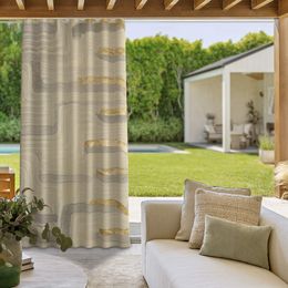 Bilderwelten Outdoor Vorhang nach Ma&szlig; blickdicht beige originell Orientalisch mit &Ouml;sen - Chenille III - Geometrisch Balkon Pergola