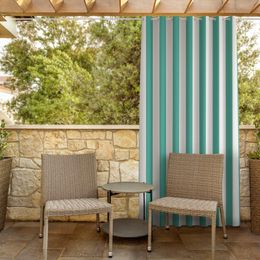 Outdoor Vorhang nach Ma&szlig; blickdicht - L&auml;ngsstreifen in T&uuml;rkis - t&uuml;rkis Strand maritim mit &Ouml;sen Streifen Balkon Pergola