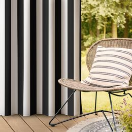 Bilderwelten Outdoor Vorhang nach Ma&szlig; blickdicht schwarz weiss Sonnenschutz modern mit &Ouml;sen - L&auml;ngsstreifen in Tiefschwarz - Streifen Balkon Pergola