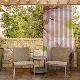 Outdoor Vorhang nach Ma&szlig; blickdicht - Magnolie err&ouml;tet II - rosa Blumen Landhaus mit &Ouml;sen wetterfest Balkon Pergola