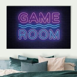 Bilderwelten Akustikbild Spr&uuml;che blau Neon Art Schallschutzbild - Neon Schrift Game Room - Spr&uuml;che Jugendzimmer