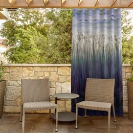Outdoor Vorhang nach Ma&szlig; blickdicht - Flussschilf vor Berglandschaft in blau - blau Natur Vintage mit &Ouml;sen Gr&auml;ser Balkon Pergola