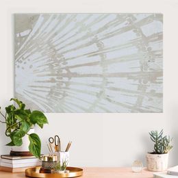 Bilderwelten Akustikbild originell beige maritim Schallschutzbild - Muschel Silhouette auf Leinen - Wandbild Wohnzimmer Schlafzimmer