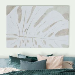 Bilderwelten Akustikbild originell beige Tropisch Schallschutzbild - Monstera Silhouette auf Leinen - Pflanzen Wohnzimmer Schlafzimmer