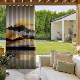 Bilderwelten Outdoor Vorhang nach Ma&szlig; blickdicht schwarz Natur Abstrakt mit &Ouml;sen - Geometrische Landschaft - Berg Balkon Pergola