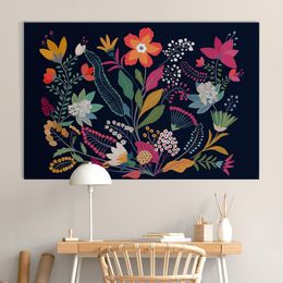 Bilderwelten Akustikbild bunt Illustration Schallschutzbild - Mexikanische Blumen - Wandbild Wohnzimmer Schlafzimmer