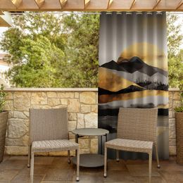 Outdoor Vorhang nach Ma&szlig; blickdicht - Geometrische Landschaft - schwarz Natur Abstrakt mit &Ouml;sen Berg Balkon Pergola