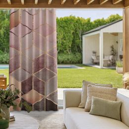 Bilderwelten Outdoor Vorhang nach Ma&szlig; blickdicht rosa originell Abstrakt Aquarell - Rosa Grau goldene Geometrie - Geometrisch Balkon Pergola