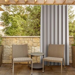 Outdoor Vorhang nach Ma&szlig; blickdicht - L&auml;ngsstreifen in Mittelgrau - grau Sonnenschutz modern mit &Ouml;sen Streifen Balkon Pergola