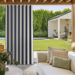 Outdoor Vorhang nach Ma&szlig; blickdicht - L&auml;ngsstreifen in Schieferblau - blau Sonnenschutz modern mit &Ouml;sen Streifen Balkon Pergola