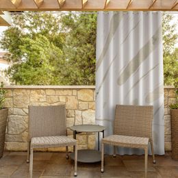 Outdoor Vorhang nach Ma&szlig; blickdicht - Monstera Silhouette auf Leinen - beige originell Tropisch mit &Ouml;sen Pflanzen Balkon Pergola