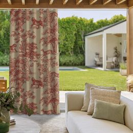 Outdoor Vorhang nach Ma&szlig; blickdicht - Kupferstichanmutung - Jaguar mit Reh auf Naturpapier - beige Tiere Tropisch mit &Ouml;sen Tiger Balkon Pergola