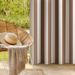 Bilderwelten Outdoor Vorhang nach Ma&szlig; blickdicht braun Sonnenschutz modern mit &Ouml;sen - L&auml;ngsstreifen in Beige - Streifen Balkon Pergola