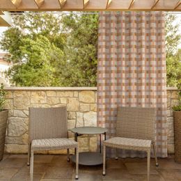 Outdoor Vorhang nach Ma&szlig; blickdicht - Retro Karomuster Rose Ocker - rosa Sonnenschutz Pop Art mit &Ouml;sen wetterfest Balkon Pergola
