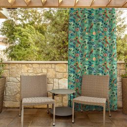 Outdoor Vorhang nach Ma&szlig; blickdicht - Indisches Muster V&ouml;gel mit Blumen T&uuml;rkis - t&uuml;rkis Blumen Illustration mit &Ouml;sen Indien Balkon Pergola