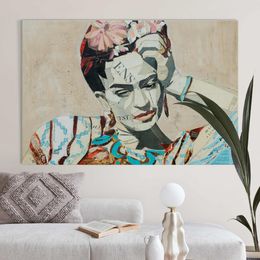 Bilderwelten Akustikbild originell beige modern Schallschutzbild - Frida Kahlo - Collage No.1 - Wandbild Wohnzimmer Schlafzimmer