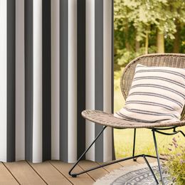 Bilderwelten Outdoor Vorhang nach Ma&szlig; blickdicht grau Sonnenschutz modern mit &Ouml;sen - L&auml;ngsstreifen in Dunkelgrau - Streifen Balkon Pergola