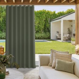 Outdoor Vorhang nach Ma&szlig; blickdicht - Ritzy Rosemary - gr&uuml;n Sonnenschutz Unifarben mit &Ouml;sen wetterfest Balkon Pergola
