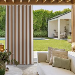 Outdoor Vorhang nach Ma&szlig; blickdicht - L&auml;ngsstreifen in Beige - braun Sonnenschutz modern mit &Ouml;sen Streifen Balkon Pergola