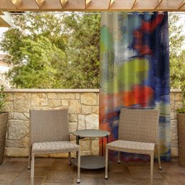 Outdoor Vorhang nach Ma&szlig; blickdicht - Kyōto Sommer - bunt originell Abstrakt mit &Ouml;sen wetterfest Balkon Pergola