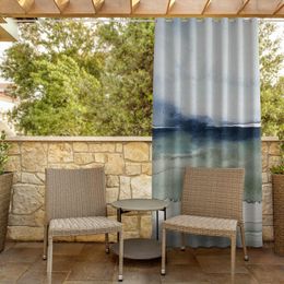 Outdoor Vorhang nach Ma&szlig; blickdicht - Meereswogen I - blau Strand modern Aquarell Meerblick Balkon Pergola