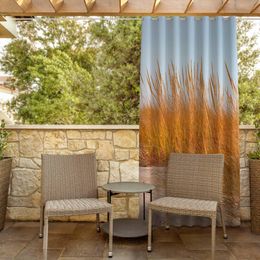 Outdoor Vorhang nach Ma&szlig; blickdicht - Leuchtturm im Strandfeld - gelb Strand Motiv mit &Ouml;sen Landschaft Balkon Pergola