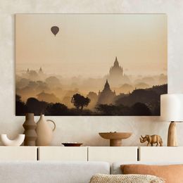 Bilderwelten Akustikbild Fahrzeuge beige Orientalisch Schallschutzbild - Hei&szlig;luftballon im Nebel - Ballon Wohnzimmer Schlafzimmer