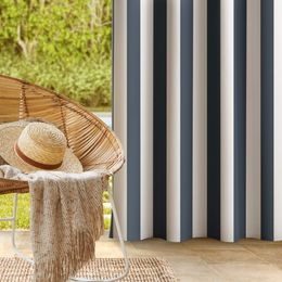 Bilderwelten Outdoor Vorhang nach Ma&szlig; blickdicht blau Sonnenschutz modern mit &Ouml;sen - L&auml;ngsstreifen in Schieferblau - Streifen Balkon Pergola