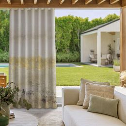 Bilderwelten Outdoor Vorhang nach Ma&szlig; blickdicht weiss originell Abstrakt mit &Ouml;sen - Goldene Farbfelder I - wetterfest Balkon Pergola