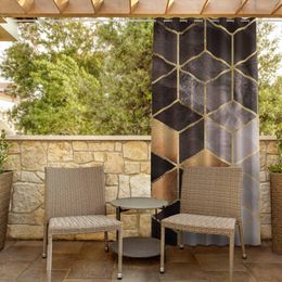 Outdoor Vorhang nach Ma&szlig; blickdicht - Schwarz Wei&szlig; goldene Geometrie - schwarz weiss originell Abstrakt Aquarell Geometrisch Balkon Pergola