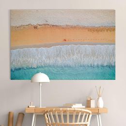 Bilderwelten Akustikbild Strand blau Motiv Schallschutzbild - Fu&szlig;abdr&uuml;cke im Paradies - Landschaft Wohnzimmer Schlafzimmer
