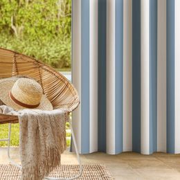 Bilderwelten Outdoor Vorhang nach Ma&szlig; blickdicht pastell Strand maritim mit &Ouml;sen - L&auml;ngsstreifen in Pastell Blau - Streifen Balkon Pergola